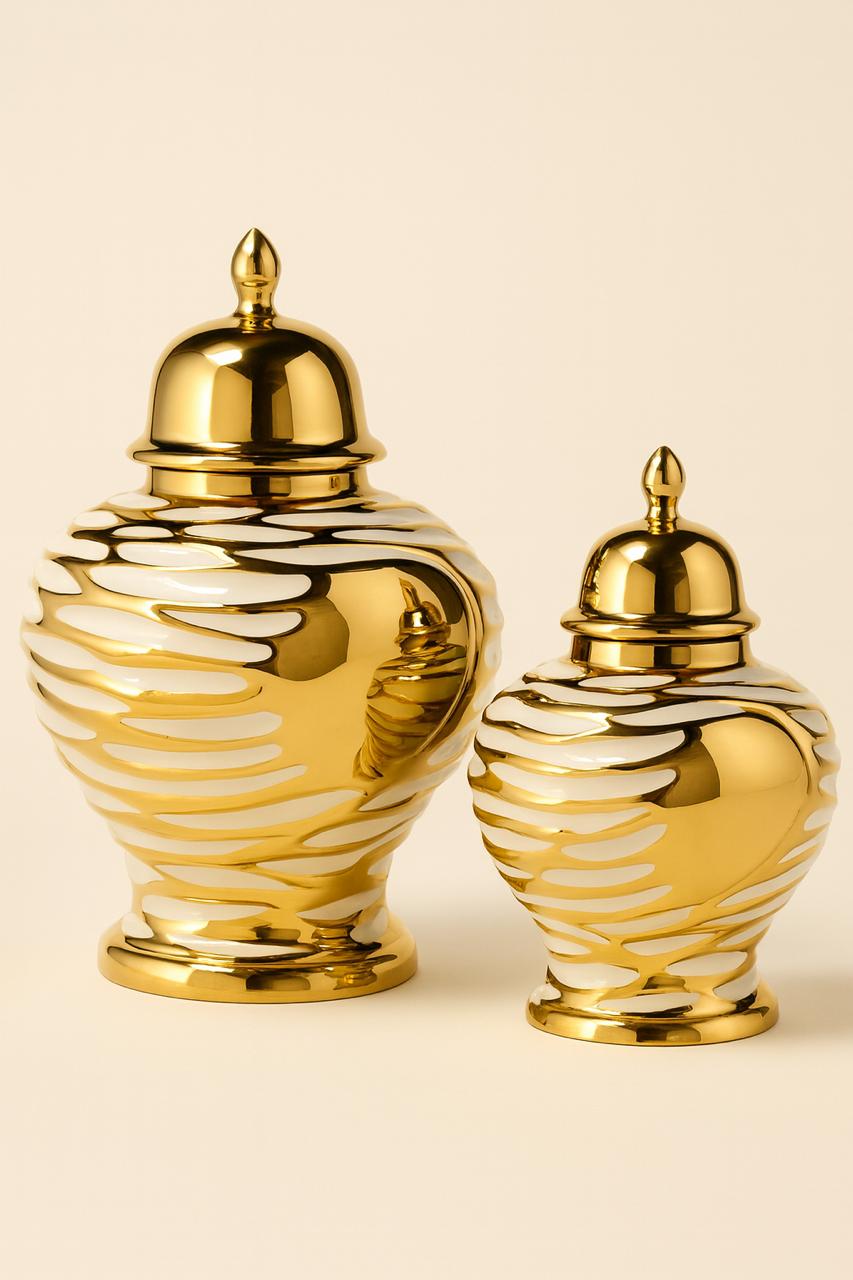 Shein|Metallic Gold White Temple Jars | Noir Home